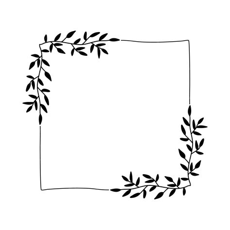 Premium Vector Botanical Doodle Square Frame Vector Linear Border