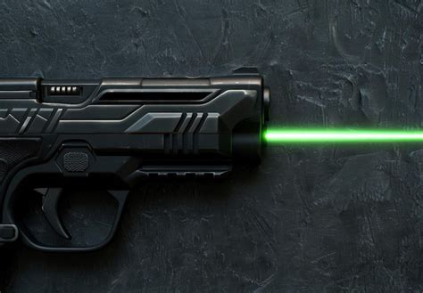 Futuristic Scifi Blaster With Glowing Green Laser Beam Premium Ai