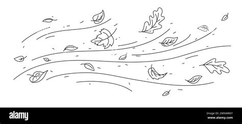 Wind Air And Doodle Leaves Motion Vector Autumn Nature And Weather