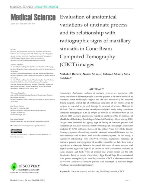 Pdf Evaluation Of Anatomical Variations Of Uncinate Process And Its