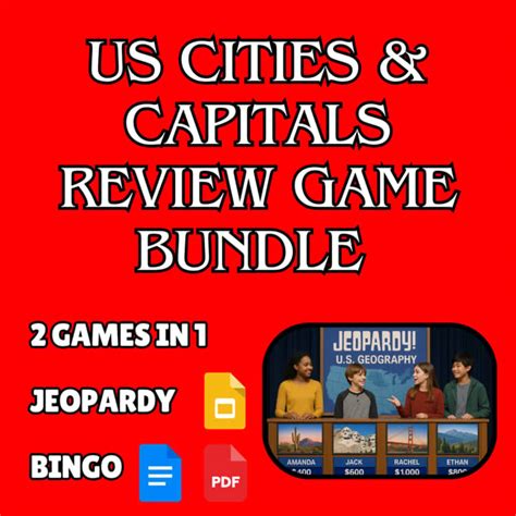 United States Geography Cities And Capitals Jeopardy And Bingo Review Game