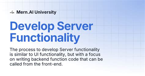 Develop Server Functionality Mernai University