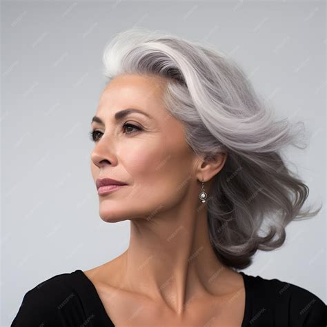 Beautiful Grayhaired Woman Portrait On A Light Gray Background Banner