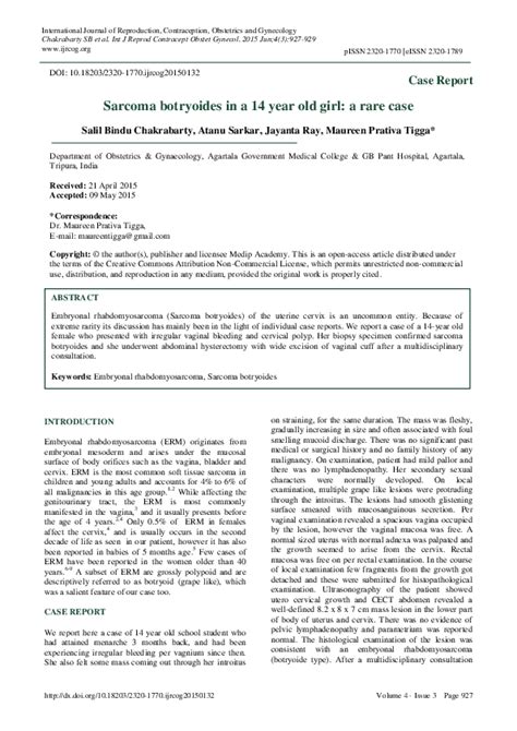 Pdf Sarcoma Botryoides In A 14 Year Old Girl A Rare Case