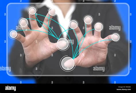 Business Hand Touch On Virtual Touchscreen Interface With Blank Button Connection Selective