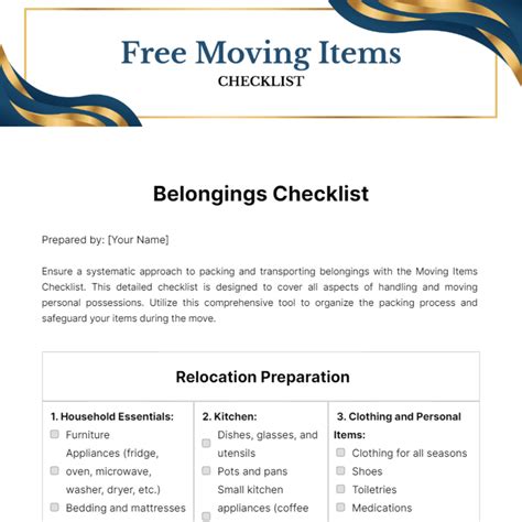 Free Moving Items Checklist Template To Edit Online
