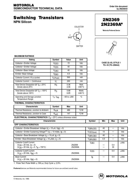 2n2369 Pdf Bipolar Junction Transistor Transistor