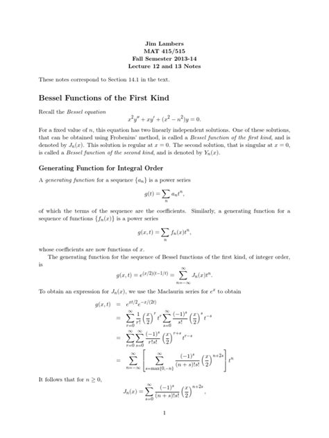 Bessel Functions Of The First Kind Pdf Partial Differential