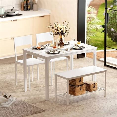 Dining Set White Finish Slatted Storage Bench Slim Profile Foter