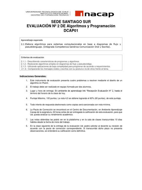 Evaluacion 2algoritmosyprogramación114 Pdf Evaluación Algoritmos