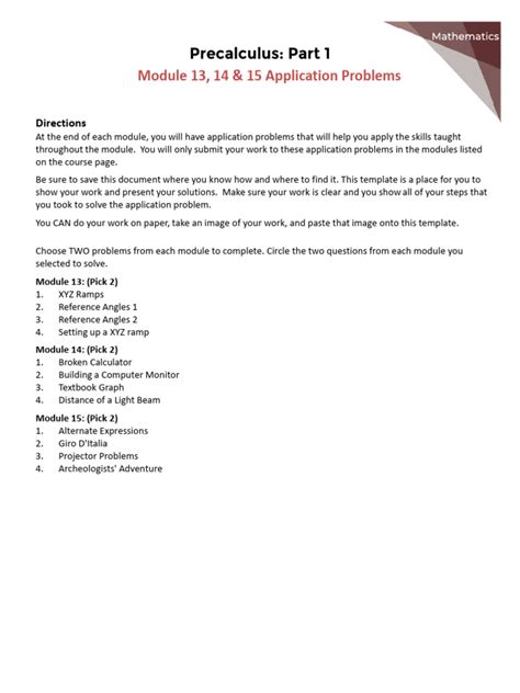 Application Problem Module 13 And 14 And 15 Pdf Trigonometric Functions Elementary Mathematics