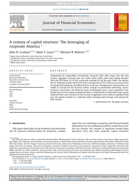 Graham Et Al 2015 Pdf Capital Structure Leverage Finance