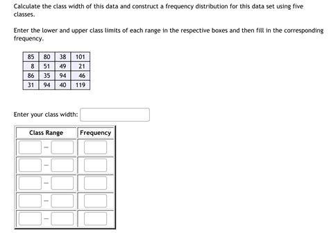 Solved Calculate The Class Width Of This Data And Construct Chegg
