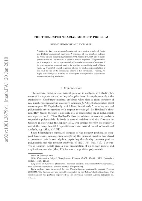 Pdf The Truncated Tracial Moment Problem