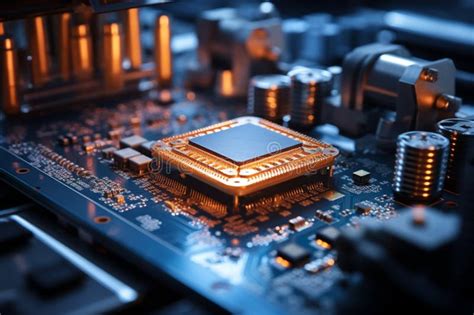 Precision Production Microelectronics Chip Factory Workspace Robot Conveyor In Action Stock