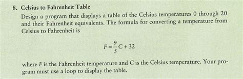 Solved Celsius To Fahrenheit Table Design A Program That Chegg