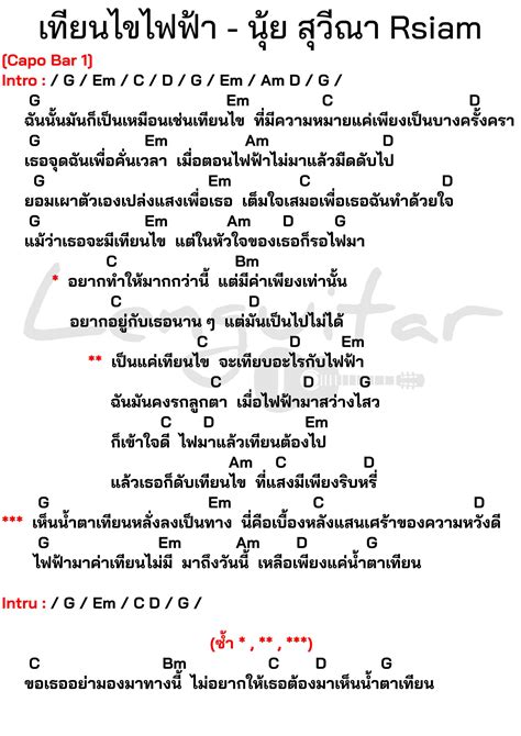 คอร์ดเพลง เทียนไขไฟฟ้า นุ้ย สุวีณา [คอร์ดเพลงง่ายๆ] Lenguitar