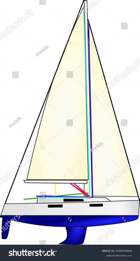 Sloop Sailing Ship Full Sails Rigging Stock Vector Royalty Free