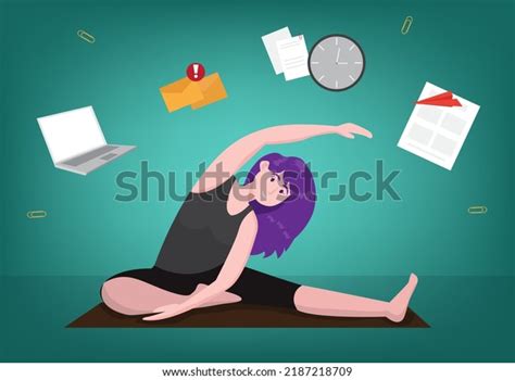 Girl Sitting Yoga Pose Meditating She Stock Vector Royalty Free