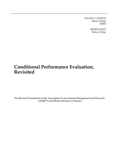 Pdf Conditional Performance Evaluation Revisited
