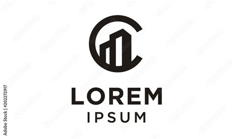 Initial Letter C City Construction With Diagram Chart Apartment Building Logo Design Vector