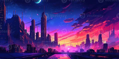 Aesthetic City Synthwave Wallpaper With A Cool And Vibrant Neon Design