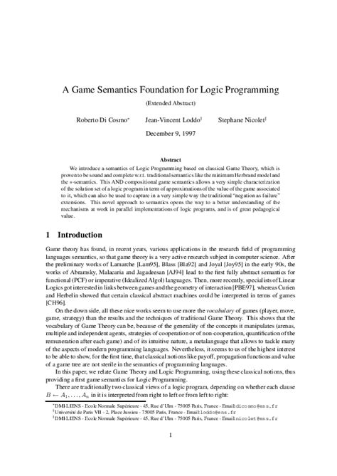 Pdf A Game Semantics Foundation For Logic Programming