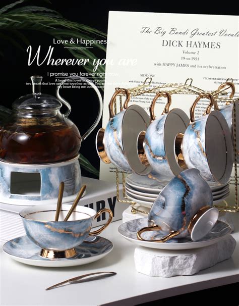 향기로운 차와 과일 차 세트 뼈 중국 유럽 찻잔 커피 컵 세라믹 촛불 가열 유리 냄비 애프터눈 티 세트의 완전한 세트