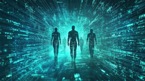 Futuristic Digital Landscape Featuring Human Silhouettes And Floating
