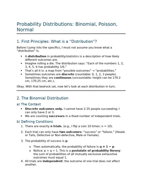 Binomial Normal Poisson Explained Pdf Probability Distribution