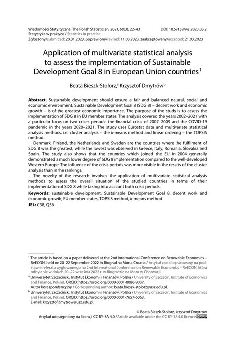 Pdf Application Of Multivariate Statistical Analysis To Assess The Implementation Of