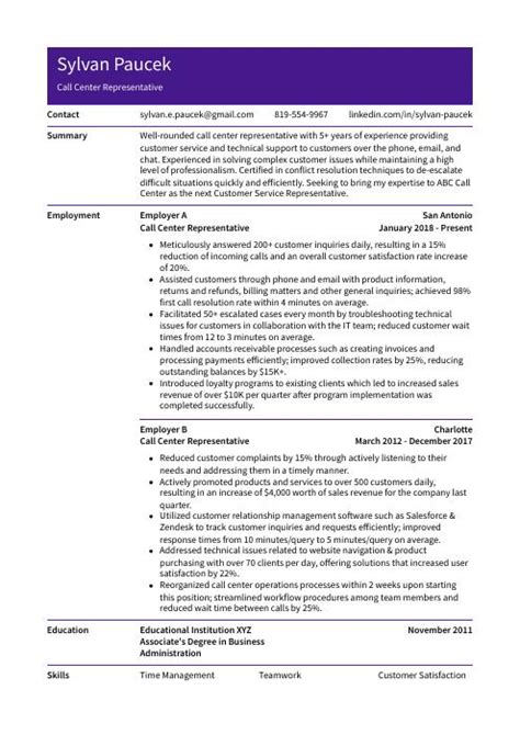 Call Center Representative Resume CV Example And Writing Guide