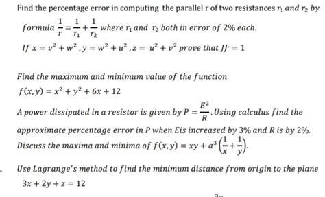 find the percentage error in computing the parallel r of two resistances