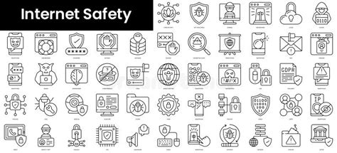 Set Of Outline Cyber Bullying Icons Minimalist Thin Linear Web Icon Set Stock Vector