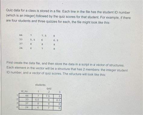Solved Quiz Data For A Class Is Stored In A File Each Line