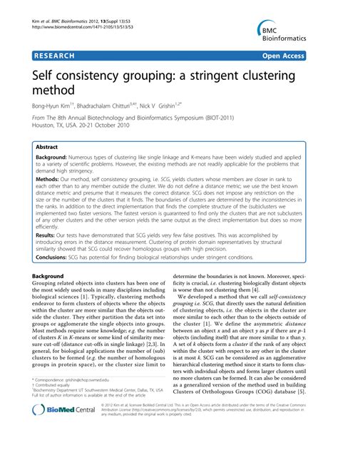 pdf self consistency grouping a stringent clustering method