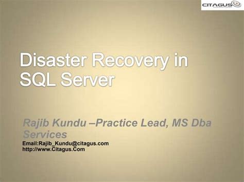 Disaster Recovery With Sql Server Ppt