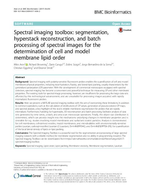 Pdf Spectral Imaging Toolbox Segmentation Hyperstack Reconstruction