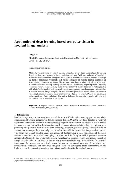 Pdf Application Of Deep Learning Based Computer Vision In Medical Image Analysis