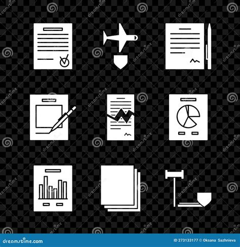 Set Confirmed Document And Check Mark Plane With Shield Contract Pen