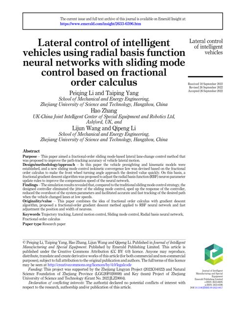 Pdf Lateral Control Of Intelligent Vehicles Using Radial Basis