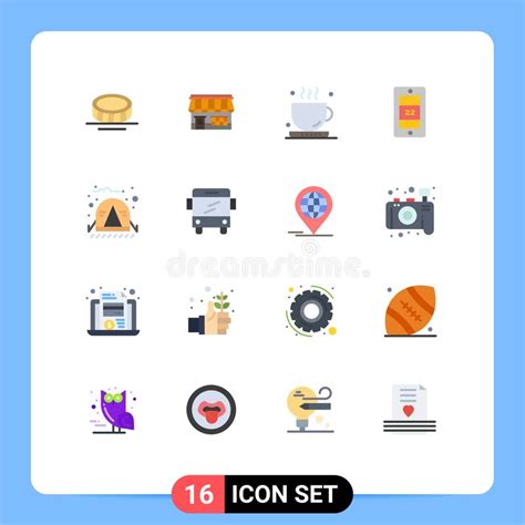 Editable Vector Line Pack Of 16 Simple Flat Colors Of Travel Camp Coffee Temperature Mobile