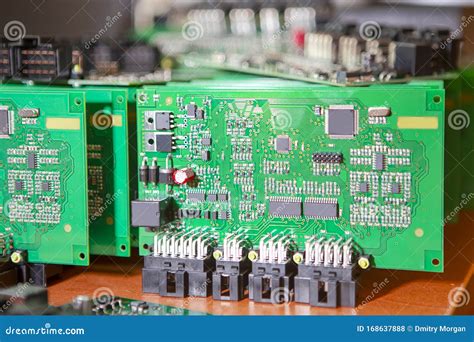 Automotive Printed Circuit Boards With Surface Mounted Components With Pcbs On Top Of Boards