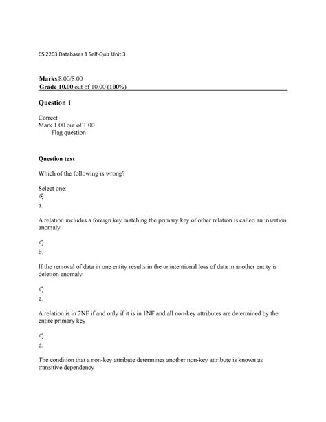 cs 2203 databases 1 self quiz unit 3 cs 2203 databases 1 self quiz
