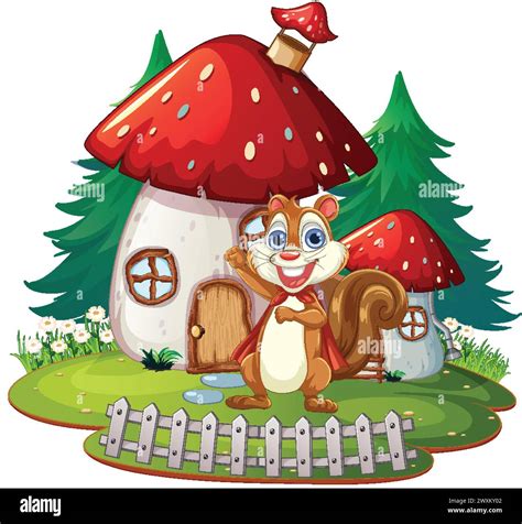 Red Squirrel Standing With A Mushroom Stock Vector Images Alamy