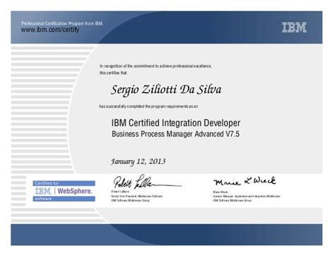 Certificate Ibm Certified Integration Developer Business Process Ma