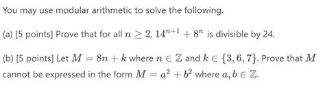 Solved You May Use Modular Arithmetic To Solve The Chegg