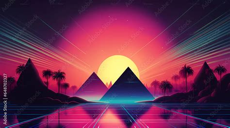 Abstract Synthwave Background With Pyramids Ai Generated Stock Illustration Adobe Stock