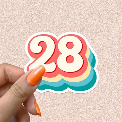 Number 28 Sticker Retro Rainbow Numbers 28th Birthday Decal Year Party Decoration Anniversary