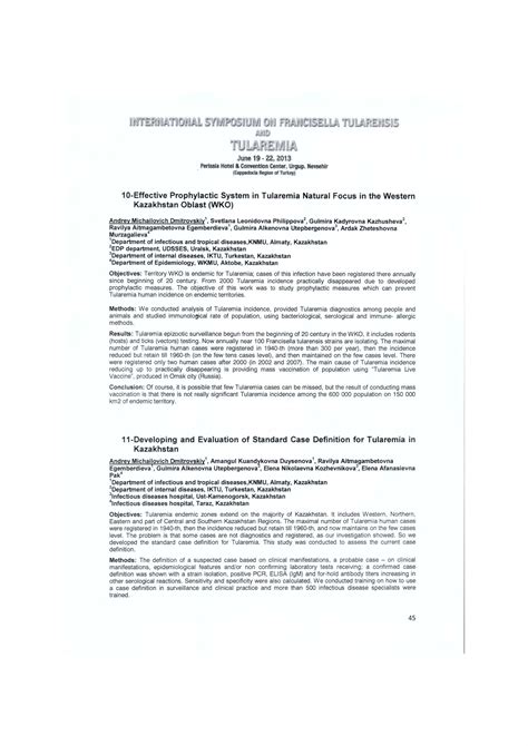 Developing And Evaluation Of Standard Case Definition For Tularemia In